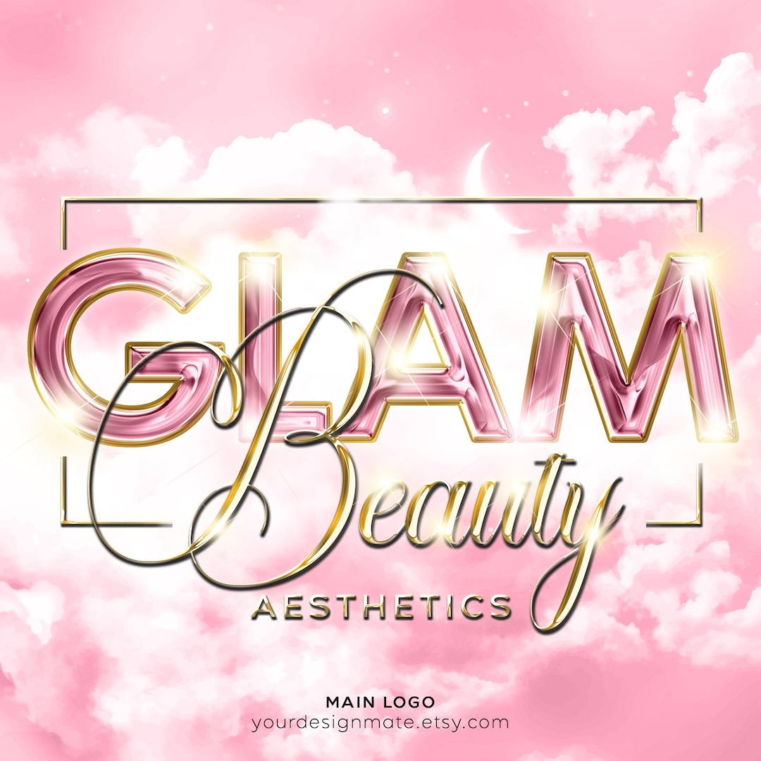 Pink Beauty Logo, Gold Logo, Pink Chrome Logo, Sparkle Logo, Luxury ...
