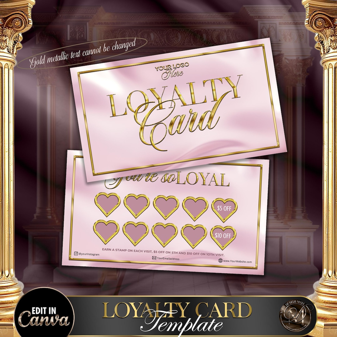 Pink Gold Loyalty Card Template, Editable Rewards Card, Salon & Spa ...