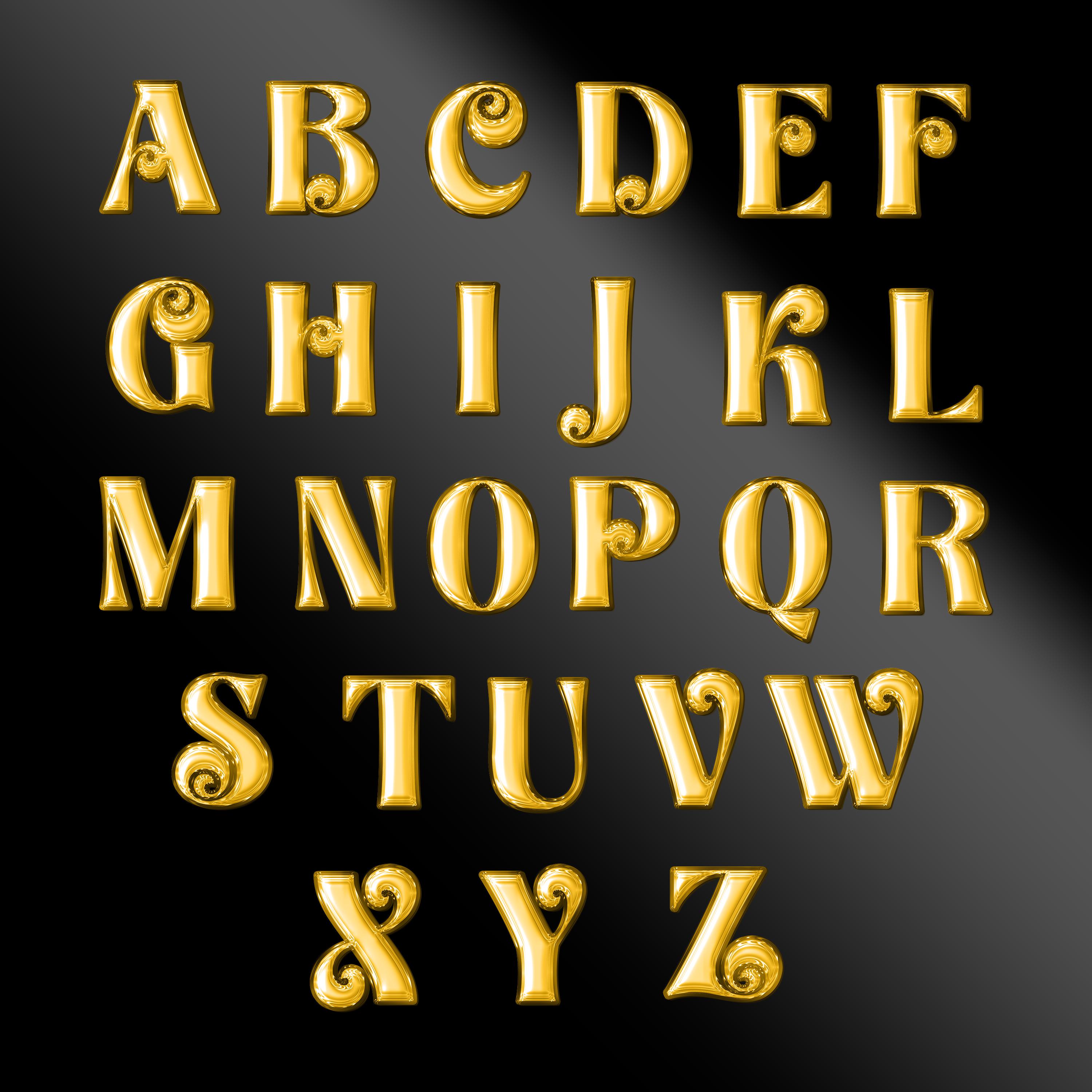 Gold 3D Chrome Alphabet PNG, Cute Shiny Balloon Letters, Bold Metallic ...