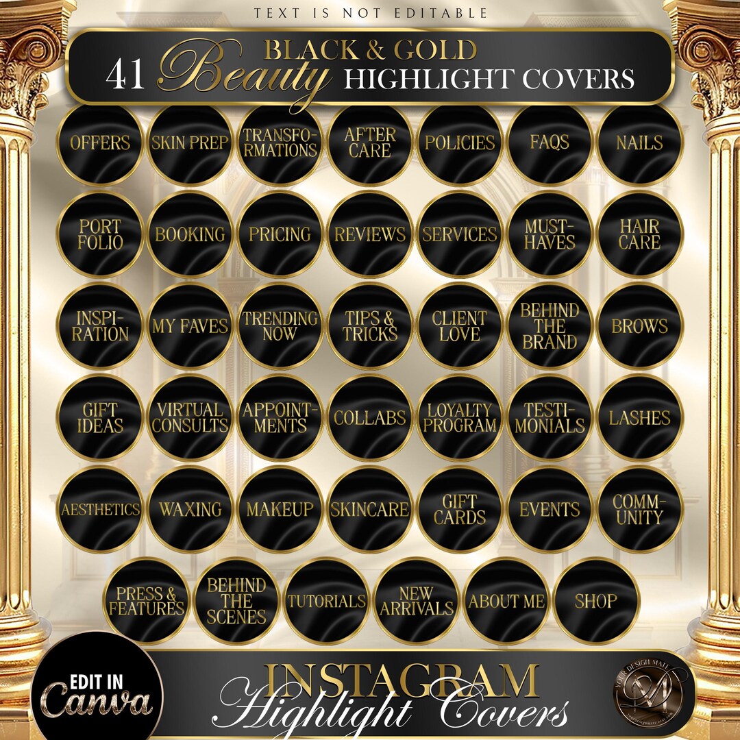 Black Gold Instagram Highlight Covers, Beauty Text Covers, Aesthetic IG ...