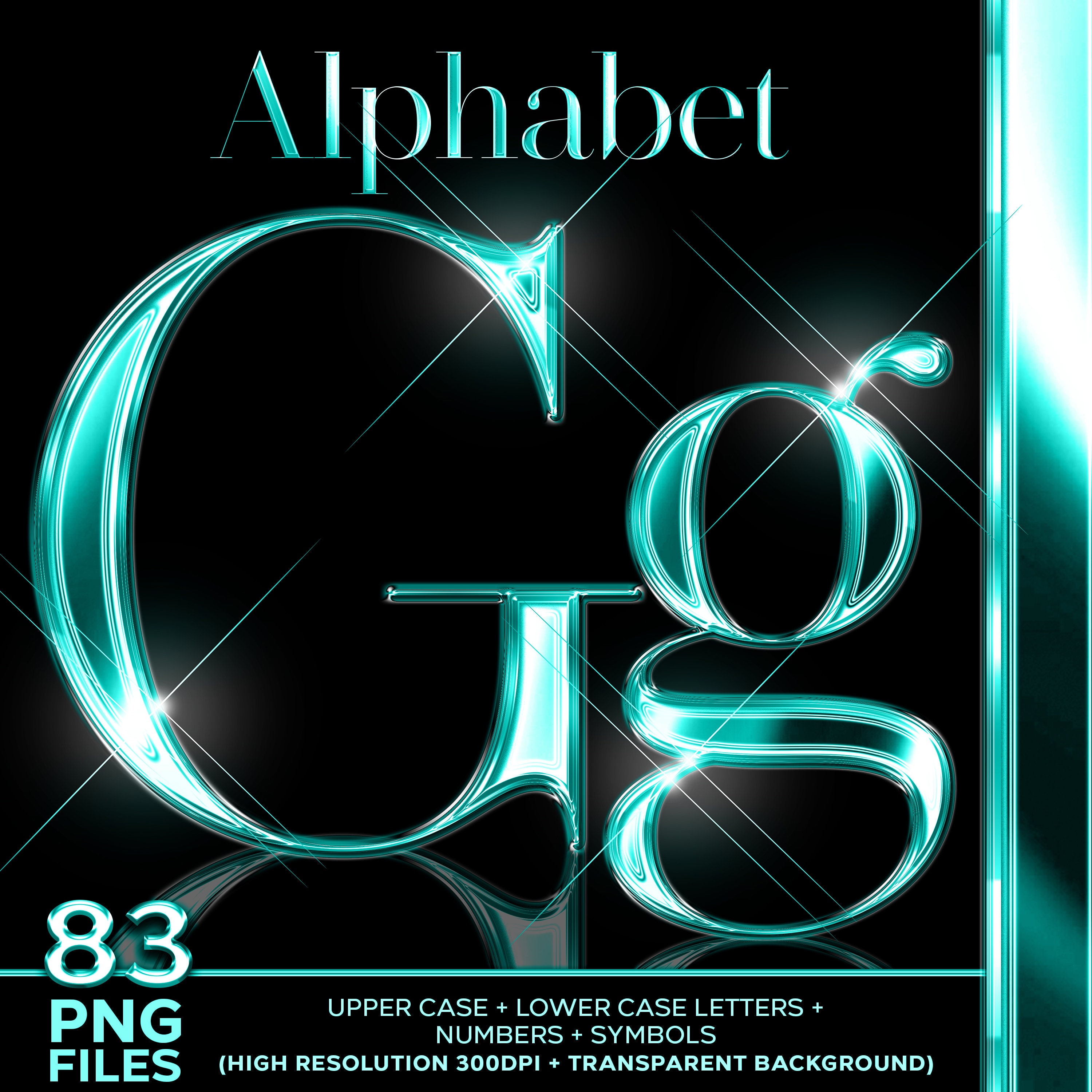 Turquoise Chrome Alphabet, Turquoise Alphabet PNG, Teal Metallic ...