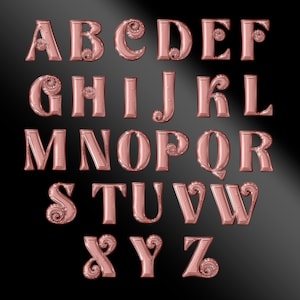 Rose Gold Foil Alphabet Clip Art, 3D Glitter Chrome Letters, Balloon ...