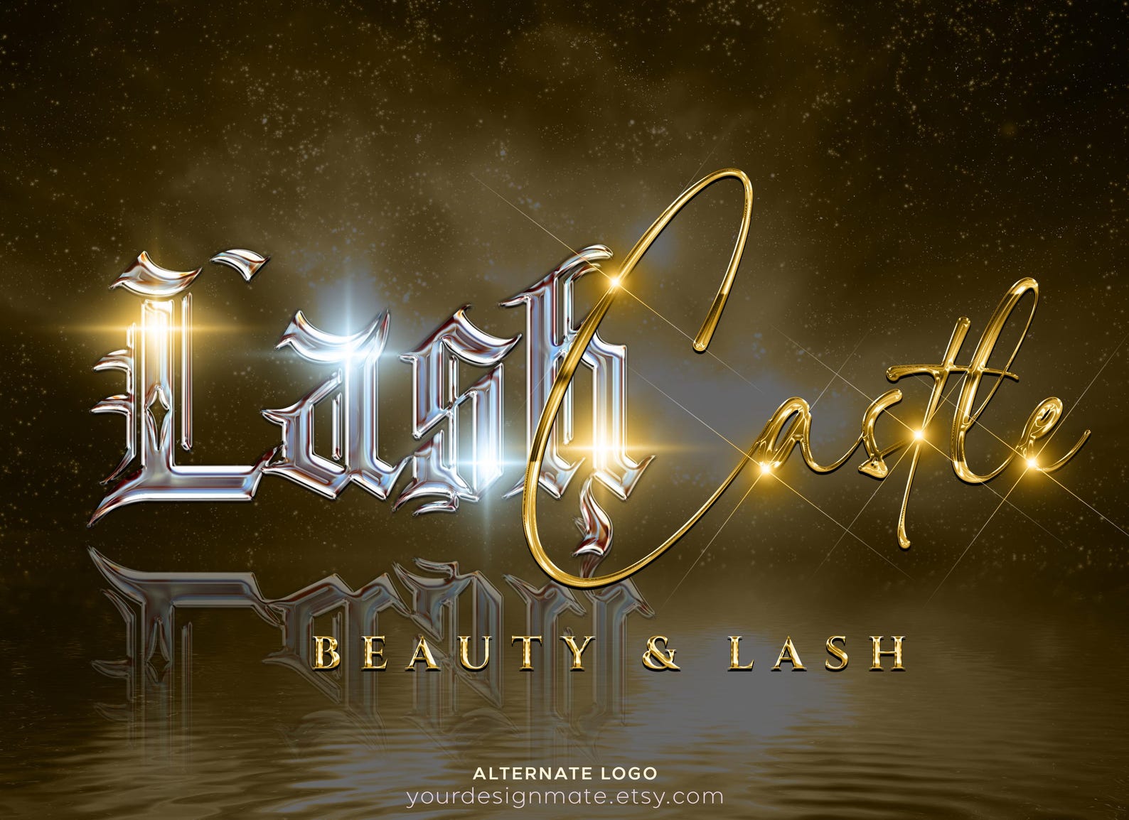 Silver Gold Beauty Logo, Premade Lash Logo, Lash Technician Logo ...
