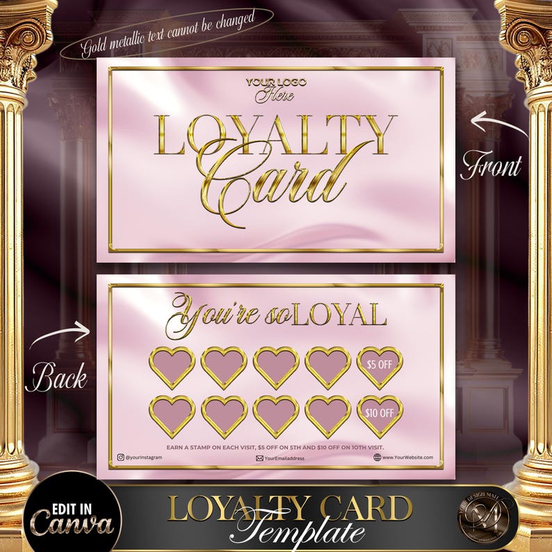 Pink Gold Loyalty Card Template, Editable Rewards Card, Salon & Spa ...