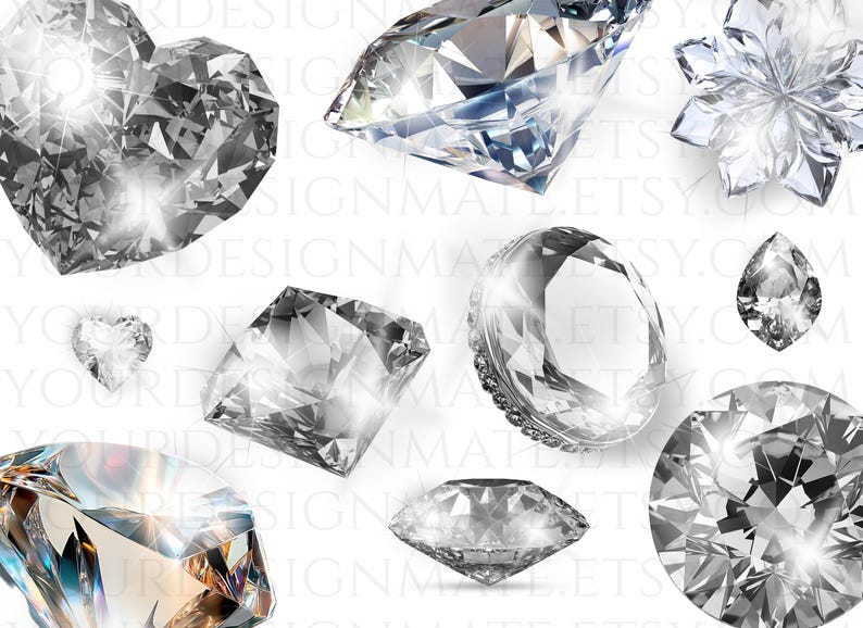 Diamonds Clipart Bundle PNG – Sparkle Diamond Overlays, Luxury Gemstone ...
