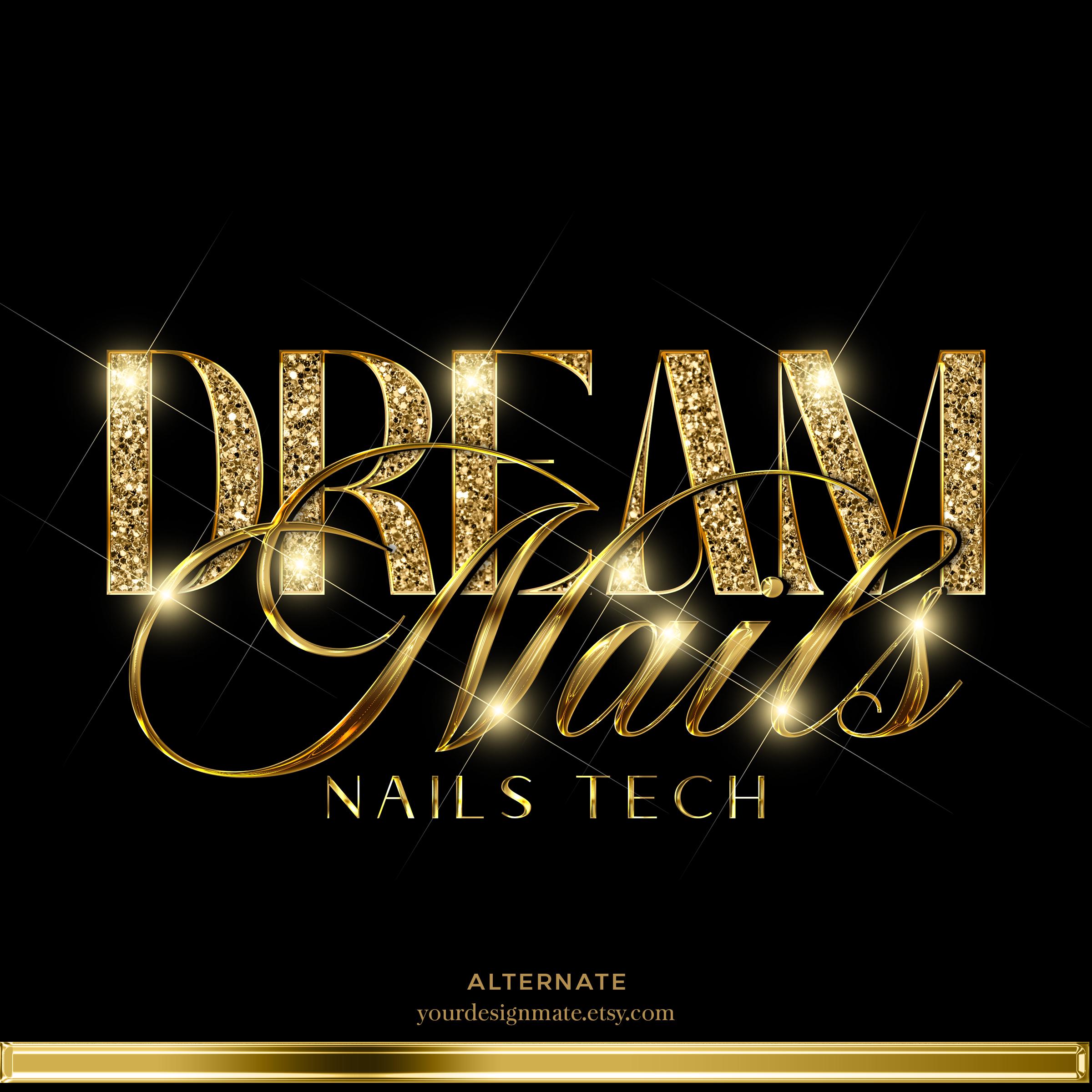 Gold Glitter Nails Logo, Luxury Premade Logo for Nail Tech, Glamorous ...