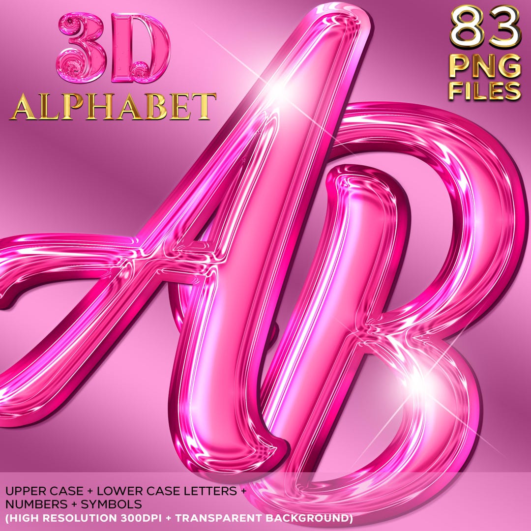 Pink 3D Alphabet PNG, Hot Pink Balloon Letters, Glossy Bold Font ...