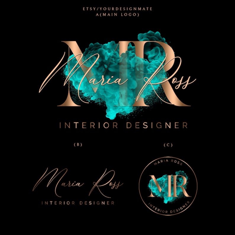 Watercolor Turquoise Logo Rose Gold Logo Teal Smoke Logo - Etsy