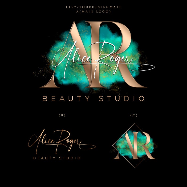 Turquoise Logo Watercolor Logo Rose Gold Logo Beauty Logo - Etsy