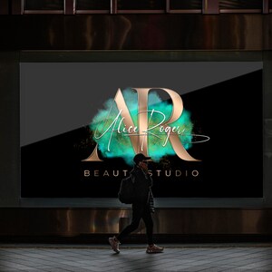 Turquoise Logo, Watercolor Logo, Rose Gold Logo, Beauty Logo, Premade ...