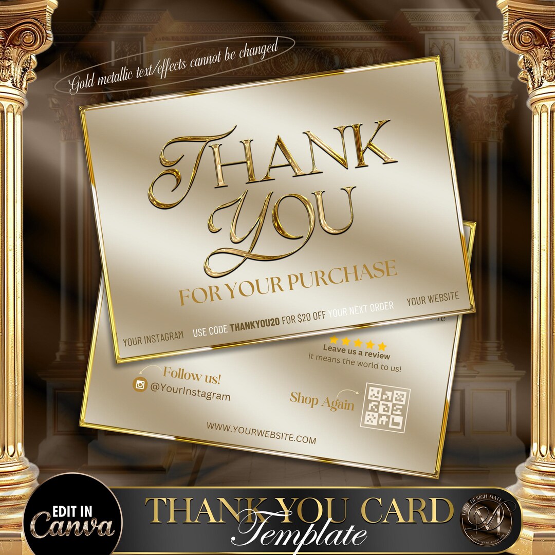 Luxury Gold Thank You Card Template, Gold Metallic Thank You Card ...