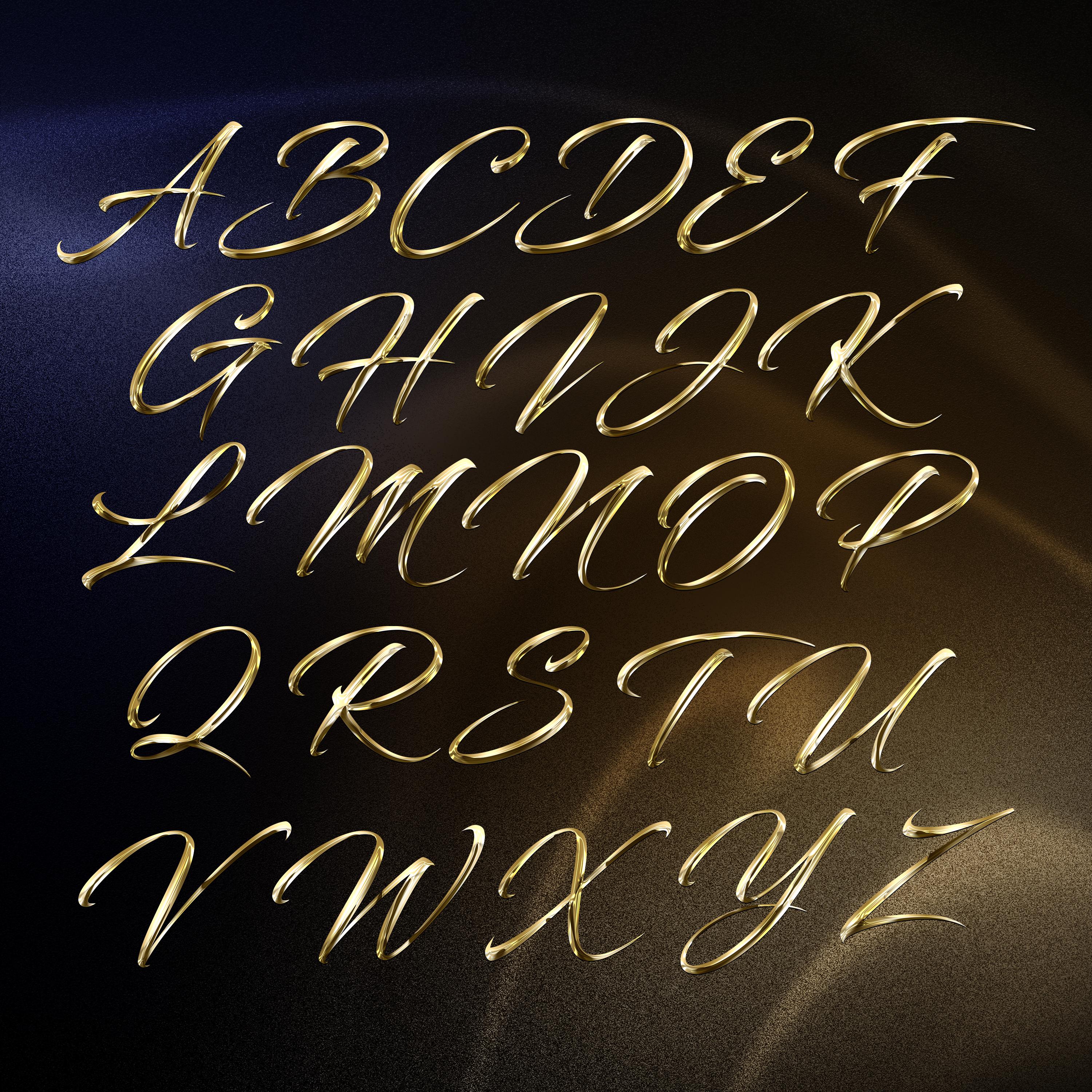 Luxury Gold Chrome Alphabet PNG, 3D Metallic Letters A-Z, Gold Font Set ...