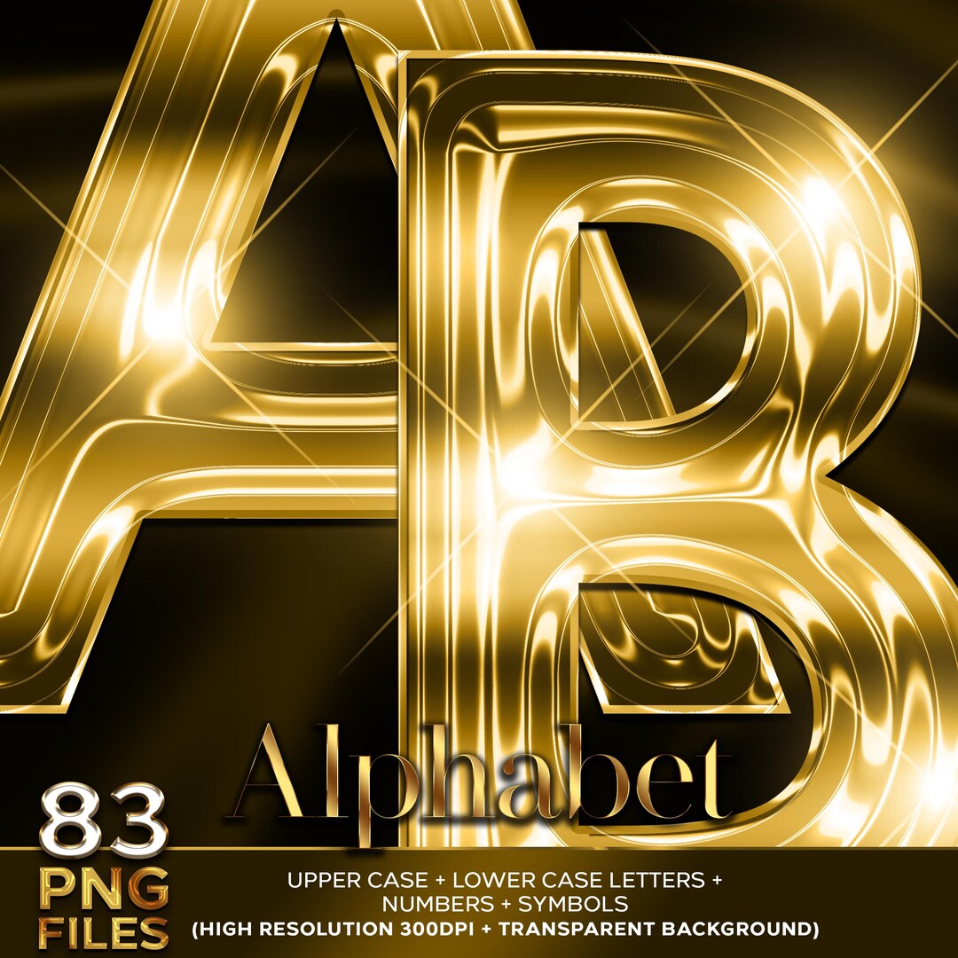 Luxury Gold Chrome Alphabet Clipart, Glam Metallic Letters PNG, Sparkle ...