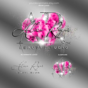 Silver Glitter Logo, Pink Beauty Logo, Pink Silver Logo, Pink Smoke Logo, Premade Logo, Nails ...