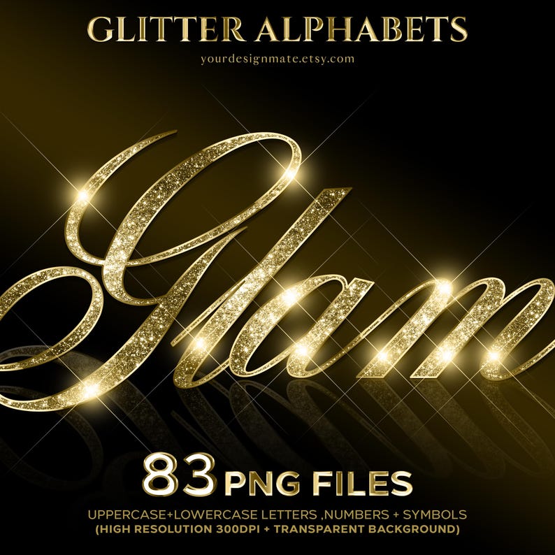 Gold Glitter Alphabet PNG, Sparkly Letters Clipart, Glam Script Letters ...