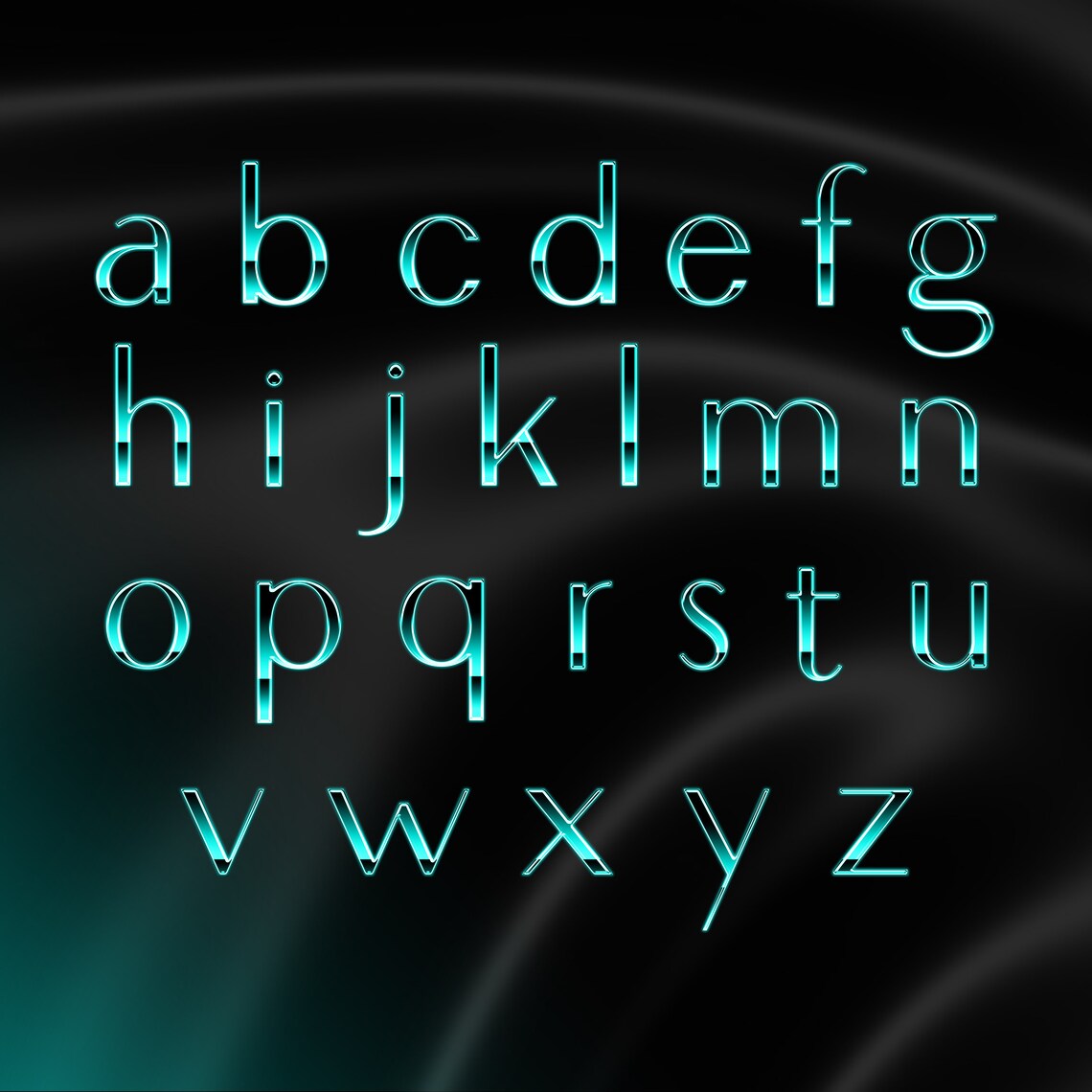 Turquoise Chrome Alphabet, Turquoise Alphabet PNG, Teal Metallic ...