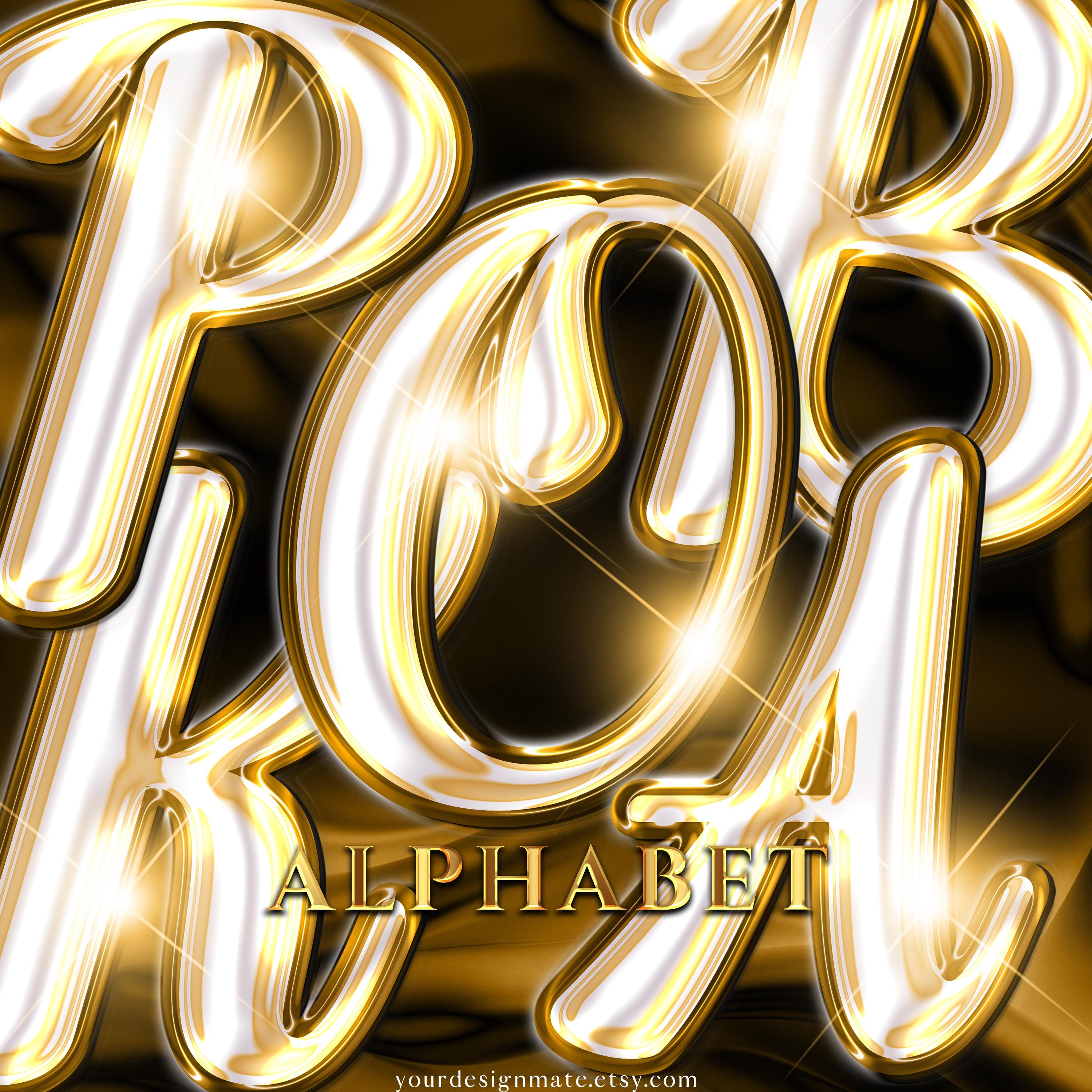 Gold White Chrome Alphabet Clip Art, 3D Luxury Metallic Letters ...