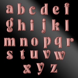 Rose Gold Foil Alphabet Clip Art, 3D Glitter Chrome Letters, Balloon ...