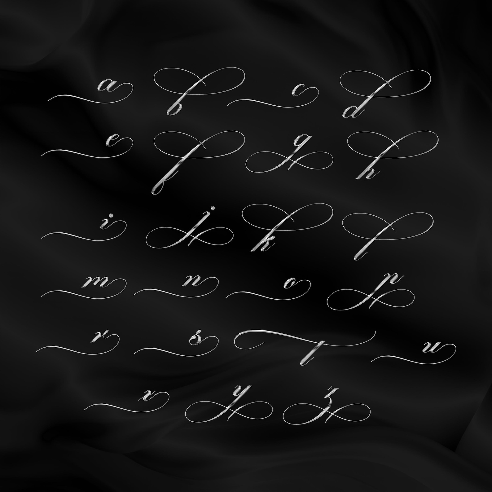 Chrome Script Alphabet PNG, Luxury Metallic Letters, Shiny Silver Font ...