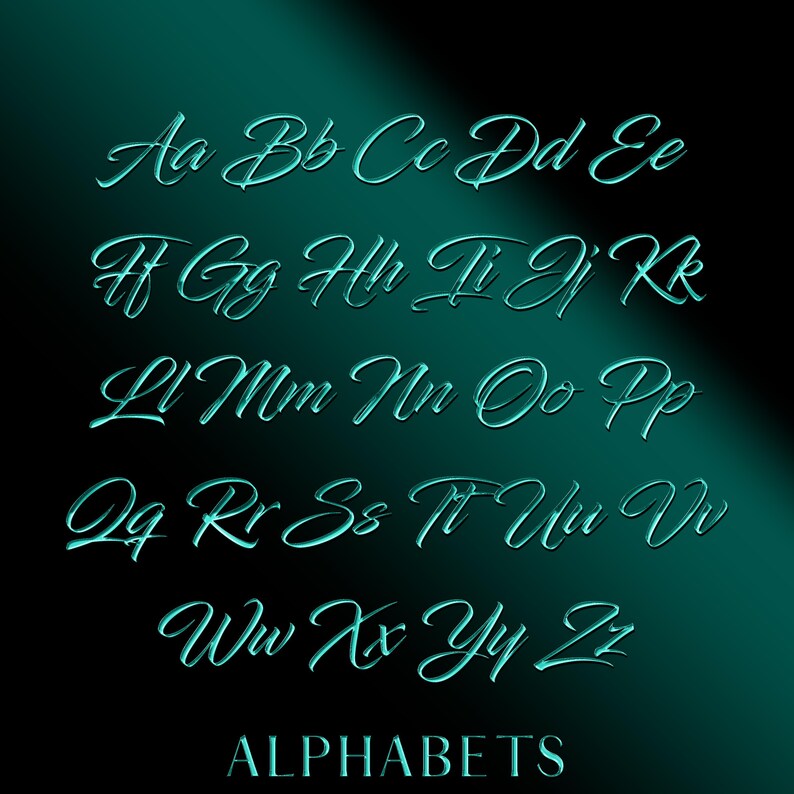 Turquoise Alphabet Letters PNG, Glossy Script Turquoise Chrome Letters ...