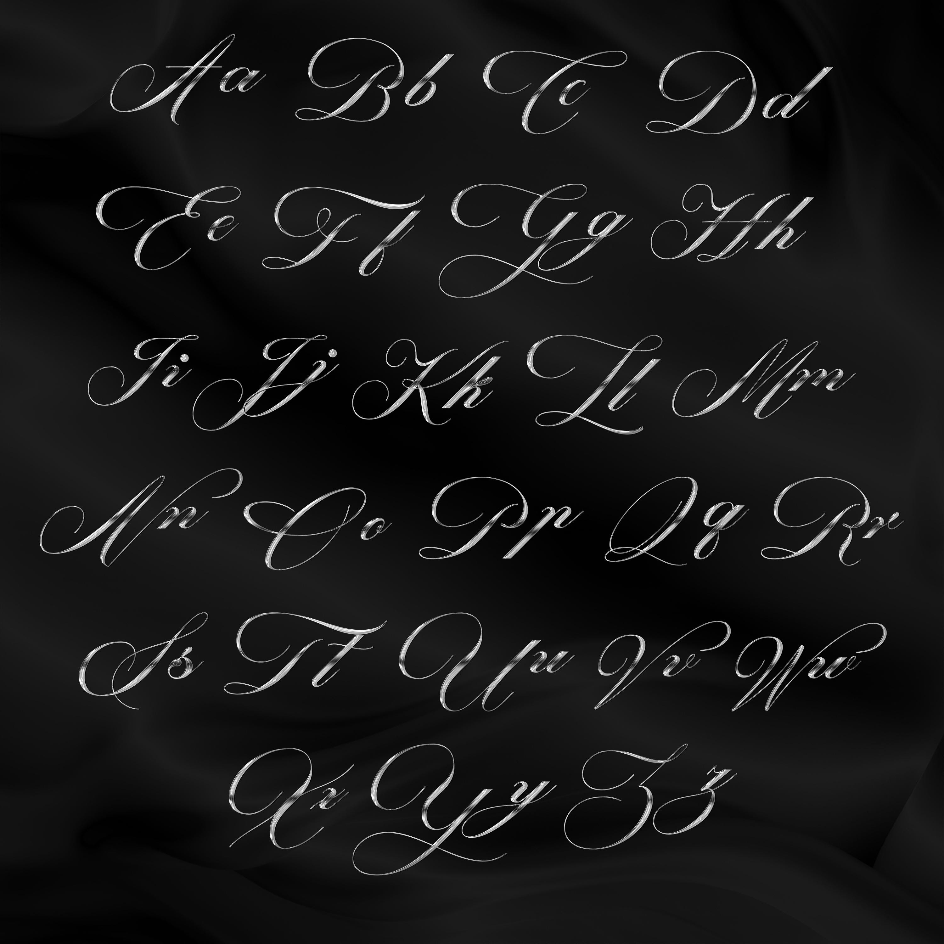 Chrome Script Alphabet PNG, Luxury Metallic Letters, Shiny Silver Font ...