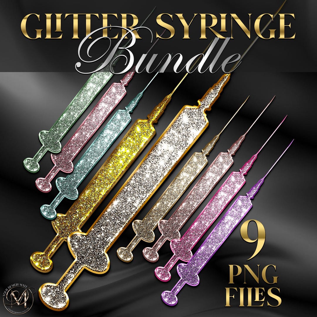 Glitter Syringe Clipart Bundle | Aesthetic Syringe PNG Set | 9 Glitter ...