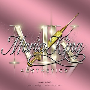 Aesthetics Logo, Gold Pink Cosmetic Logo, Syringe Logo Design, Botox ...