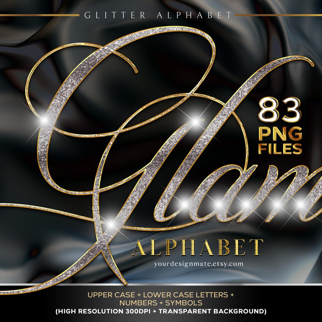 Silver Glitter Alphabet Clip Art – Metallic Sparkle Letters PNG, Bling ...