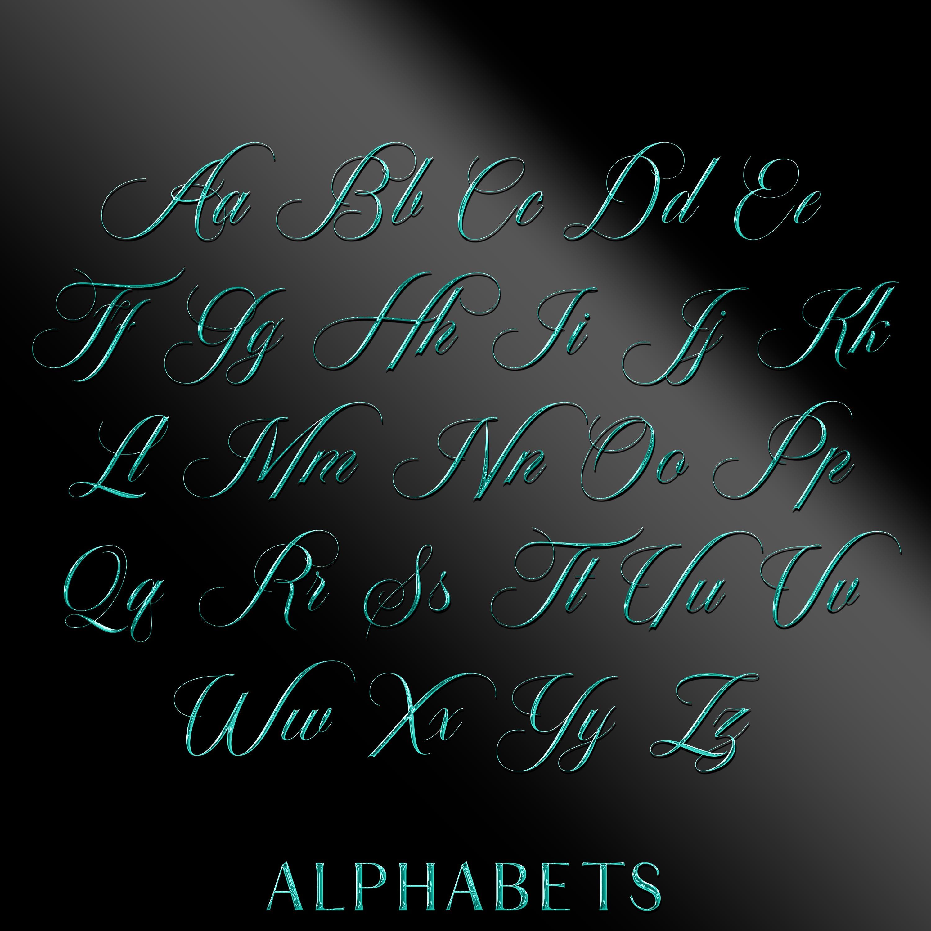 Turquoise Chrome Alphabet PNG, Script Letters, Metallic Foil Clipart ...