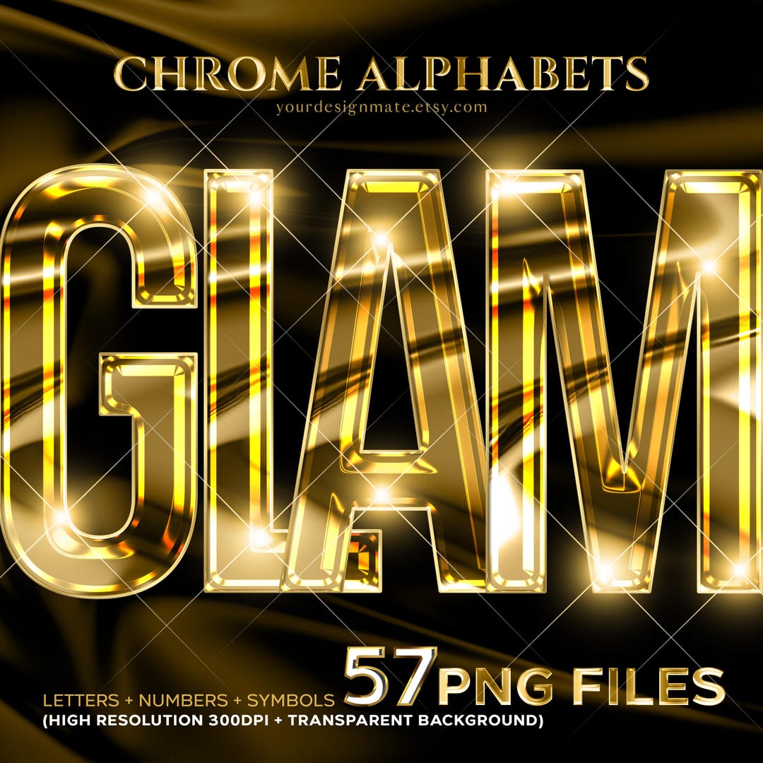 Luxury Chrome Alphabet PNG Letters | Gold Metallic Font Clipart | 3D ...