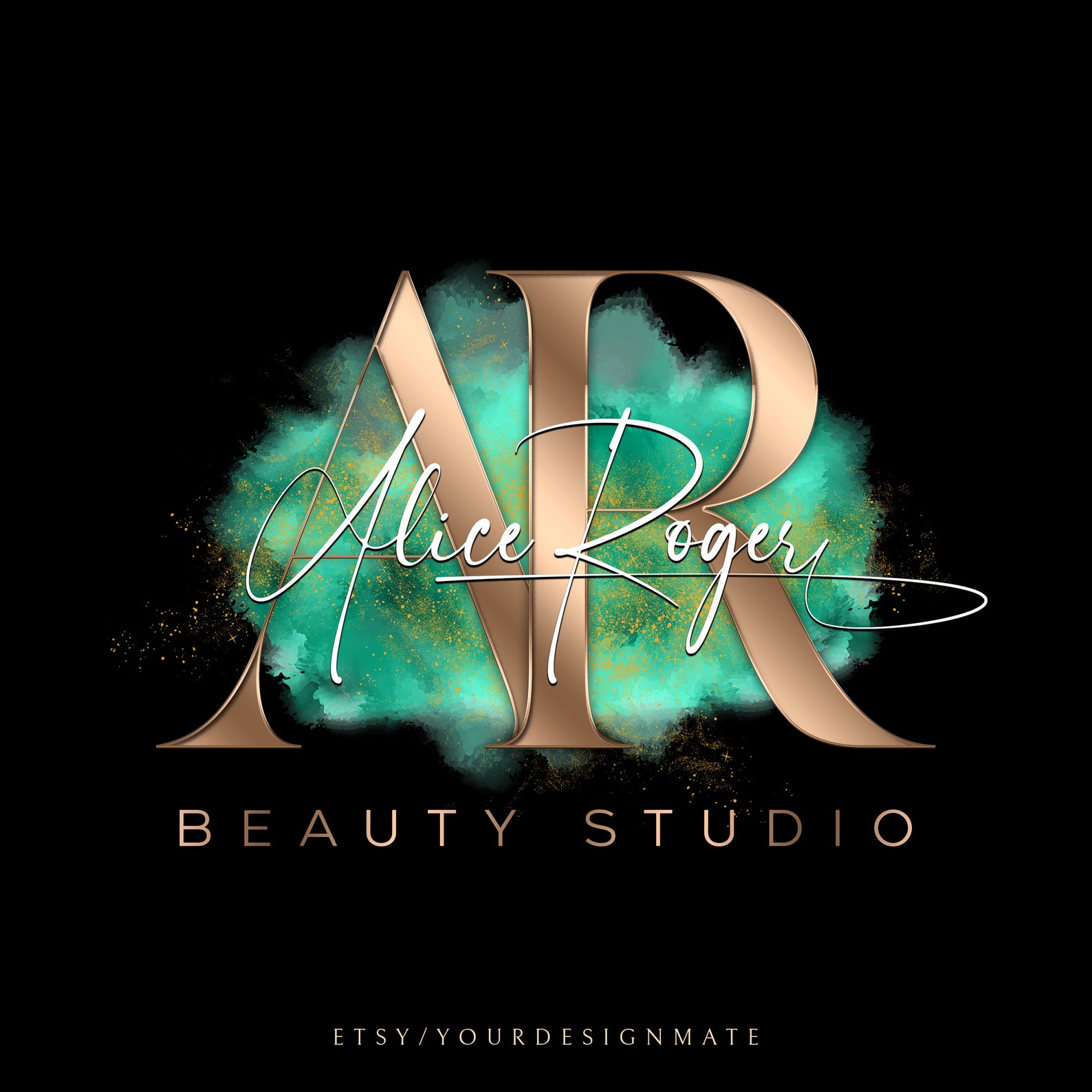 Emerald Green Logo Rose Gold Watercolor Logo Beauty Logo - Etsy