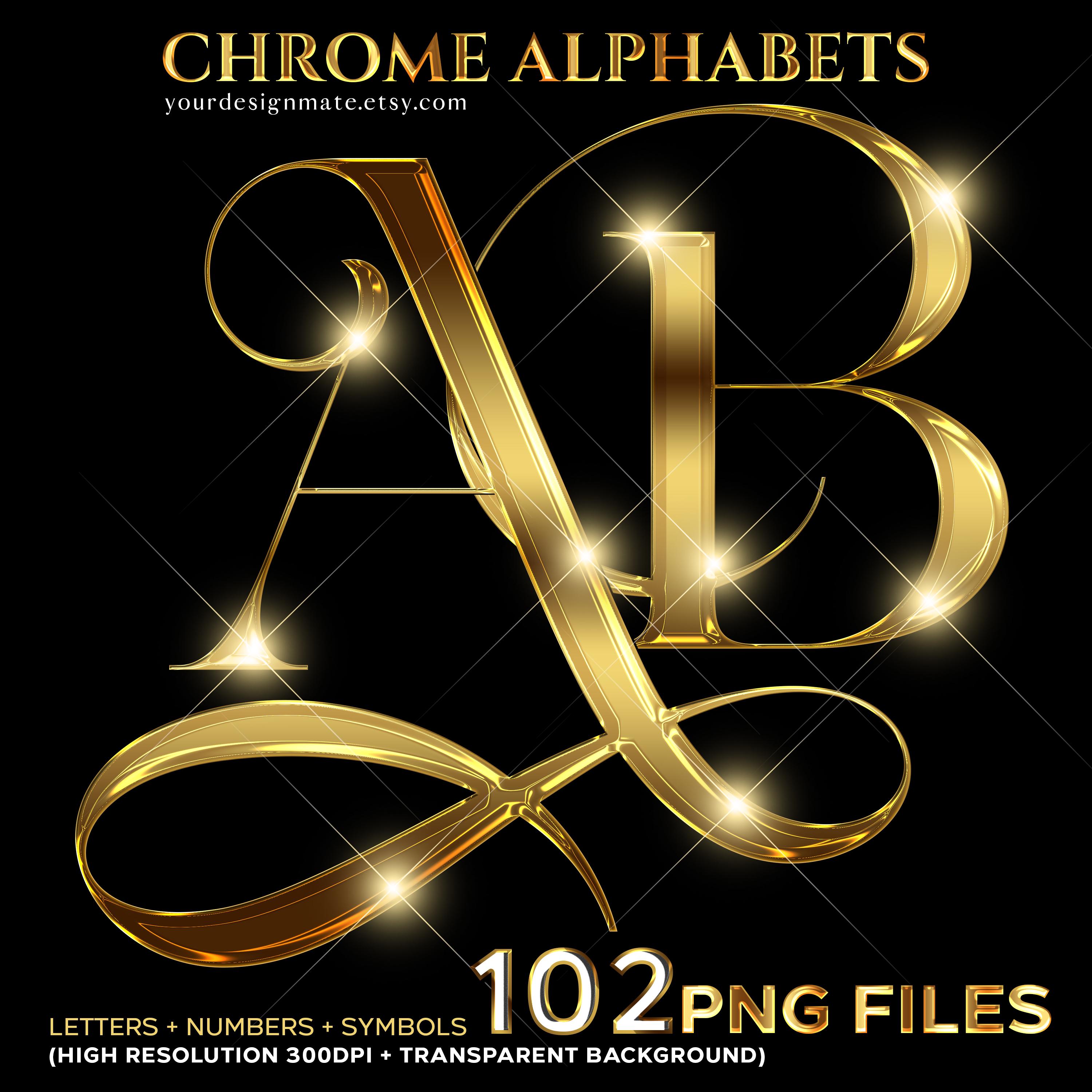 Chrome Gold Alphabet Clipart | 3D Metallic Letters PNG | Luxury Shiny ...