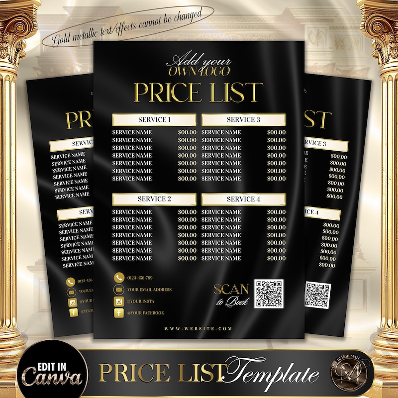 Salon Menu Black and Gold - Etsy