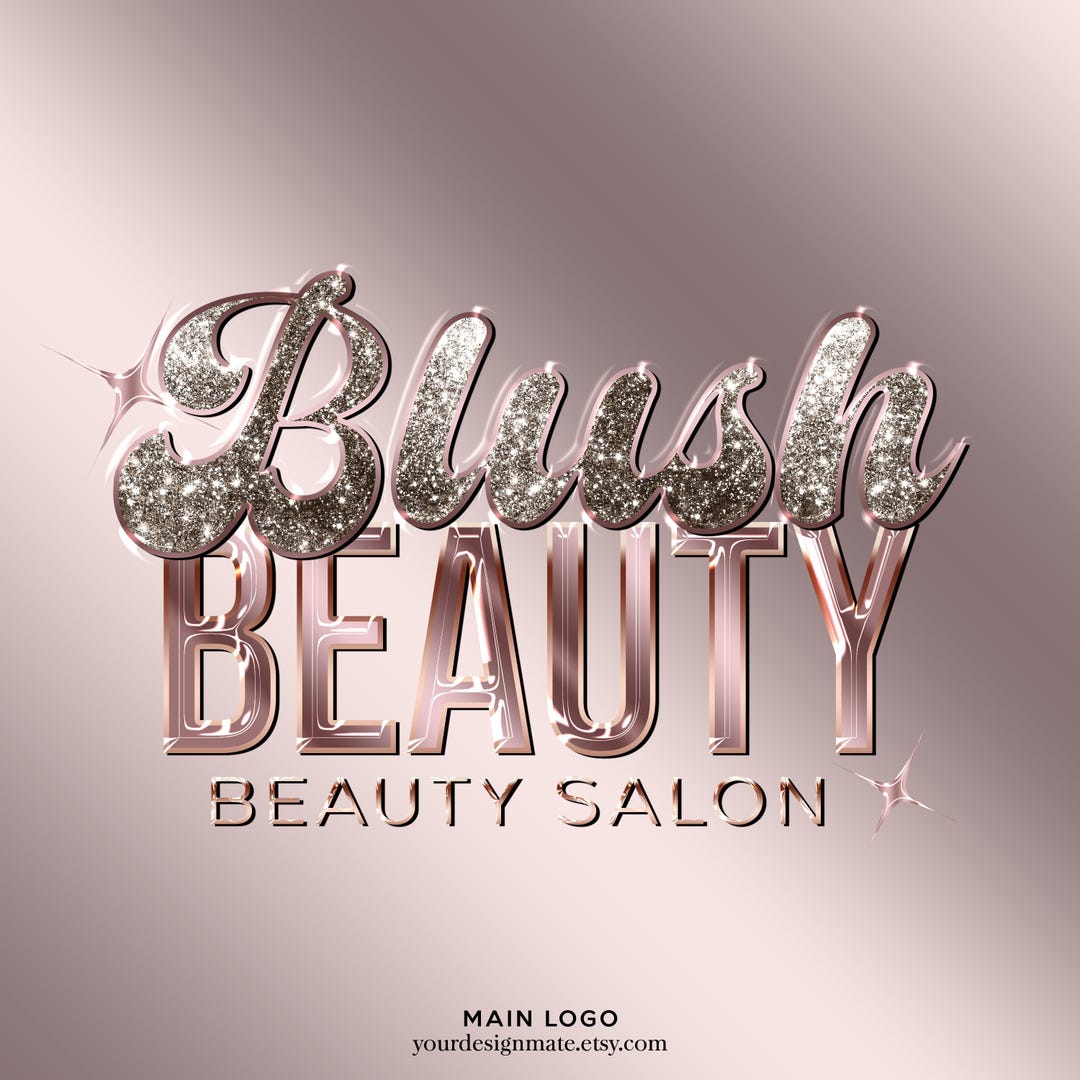 Blush Beauty Logo for Salon, Glitter Rose Gold Premade Logo Design ...