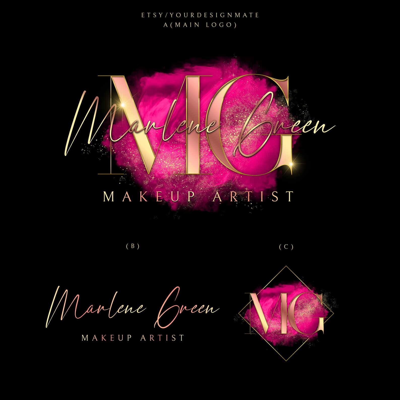 Hot Pink Logo Beauty Logo Premade Logo Design Pink Gold - Etsy