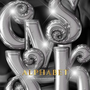 Silver Foil Alphabet Clip Art, 3D Glitter Chrome Letters, Silver Foil ...