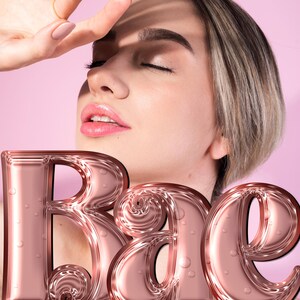 Rose Gold Foil Alphabet Clip Art, 3D Glitter Chrome Letters, Balloon ...