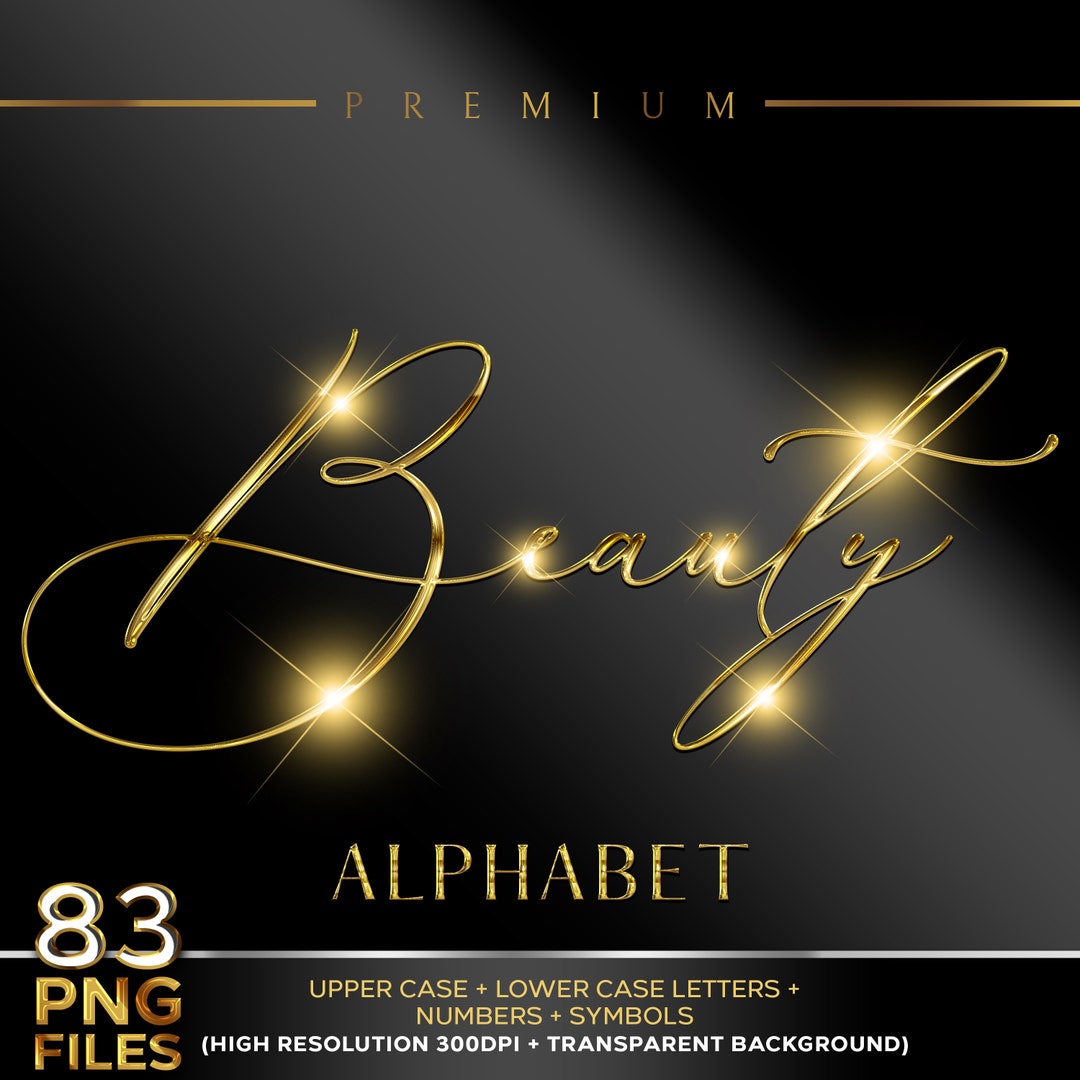 Gold Chrome Alphabet, Gold Alphabet PNG, Script, Metallic Letters, Gold ...