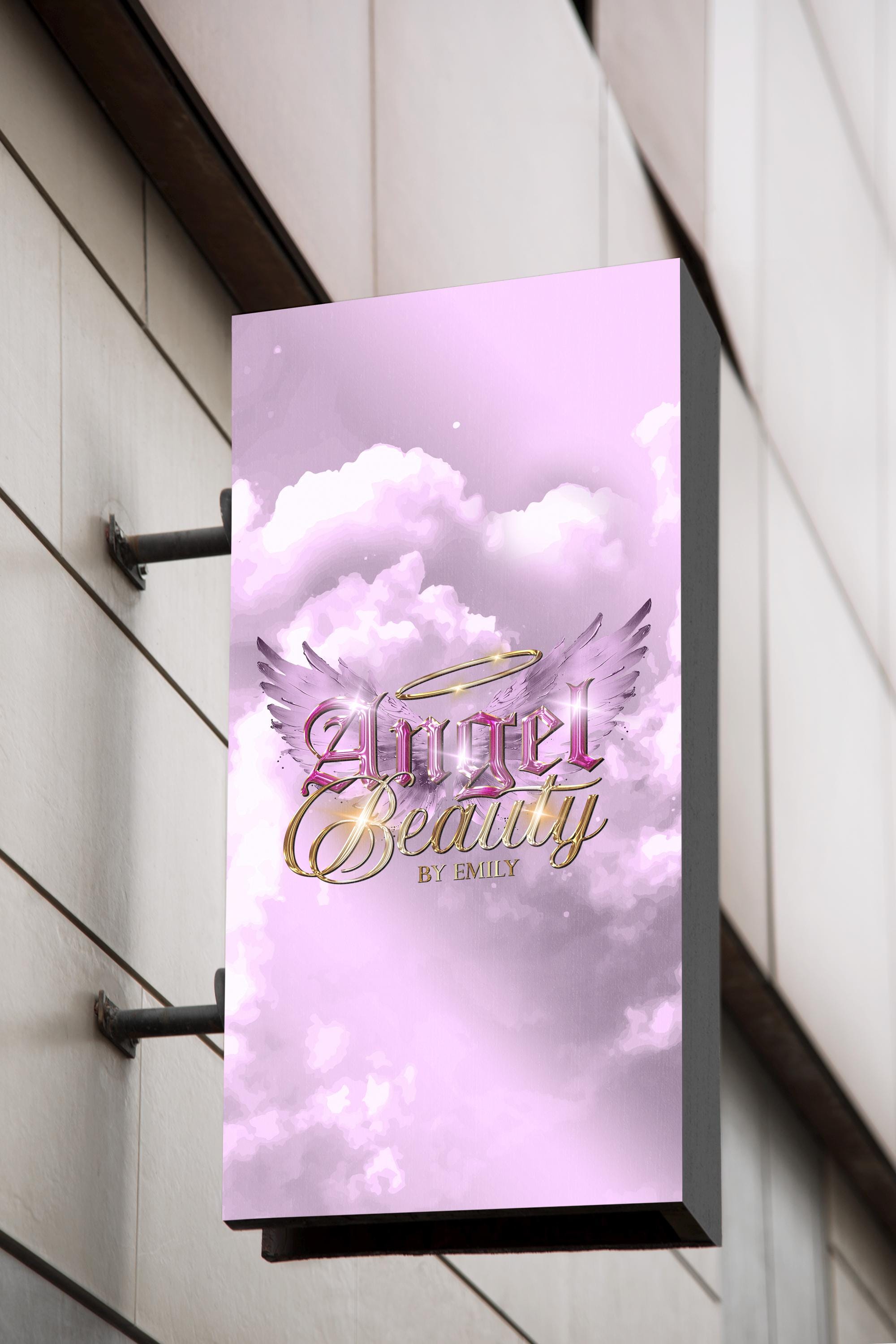Pink Gold Angel Wings Logo With Halo – Luxury Feminine Premade Logo ...