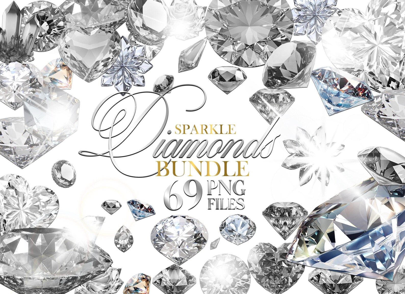 Diamonds Clipart Bundle PNG – Sparkle Diamond Overlays, Luxury Gemstone ...
