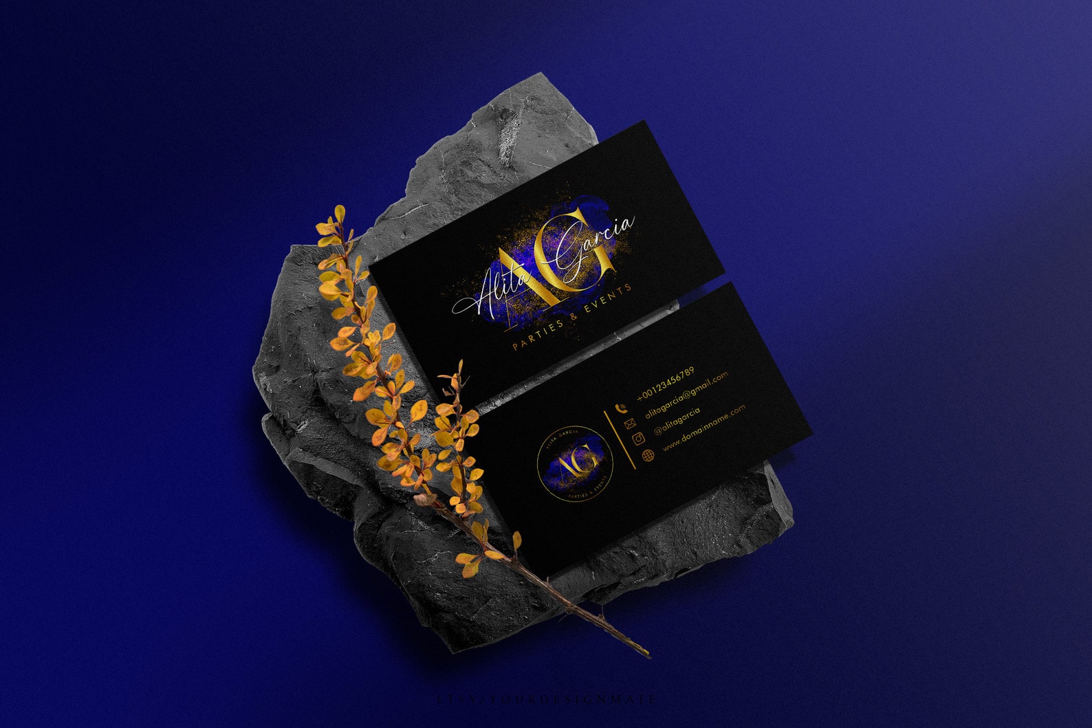 Navy Blue Gold Logo Navy Blue Watercolor Logo Beauty Logo - Etsy