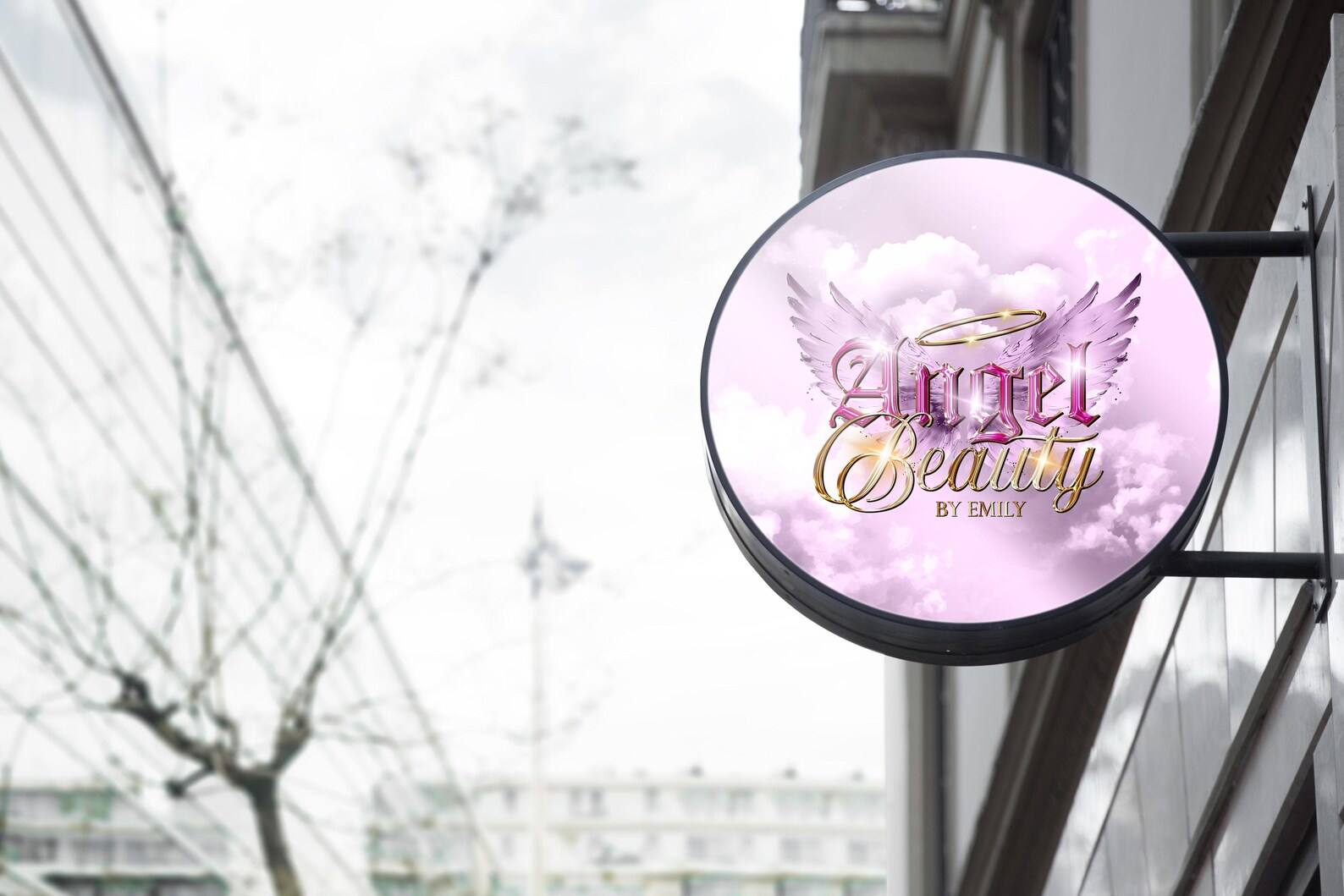 Pink Gold Angel Wings Logo With Halo – Luxury Feminine Premade Logo ...