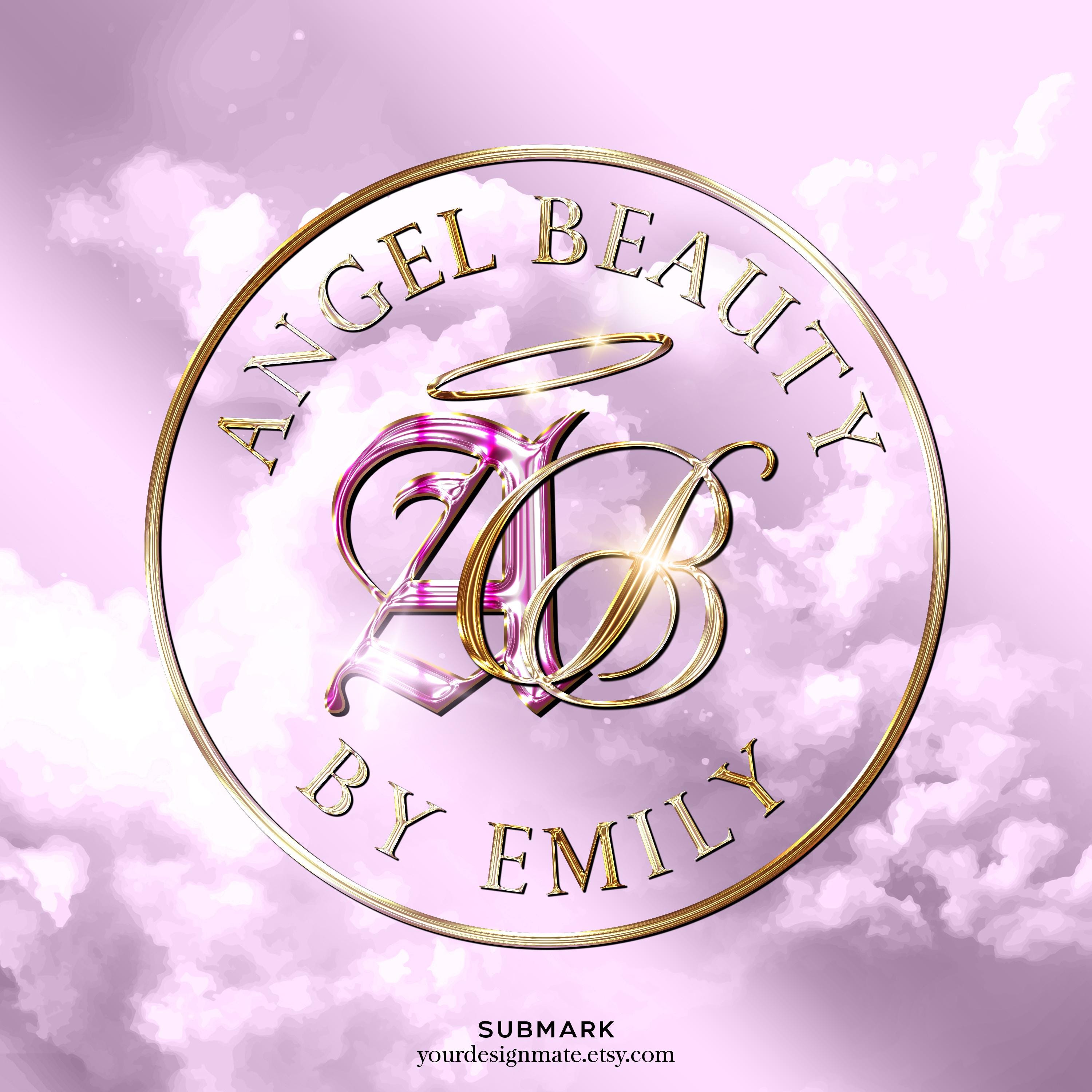Pink Gold Angel Wings Logo With Halo – Luxury Feminine Premade Logo ...