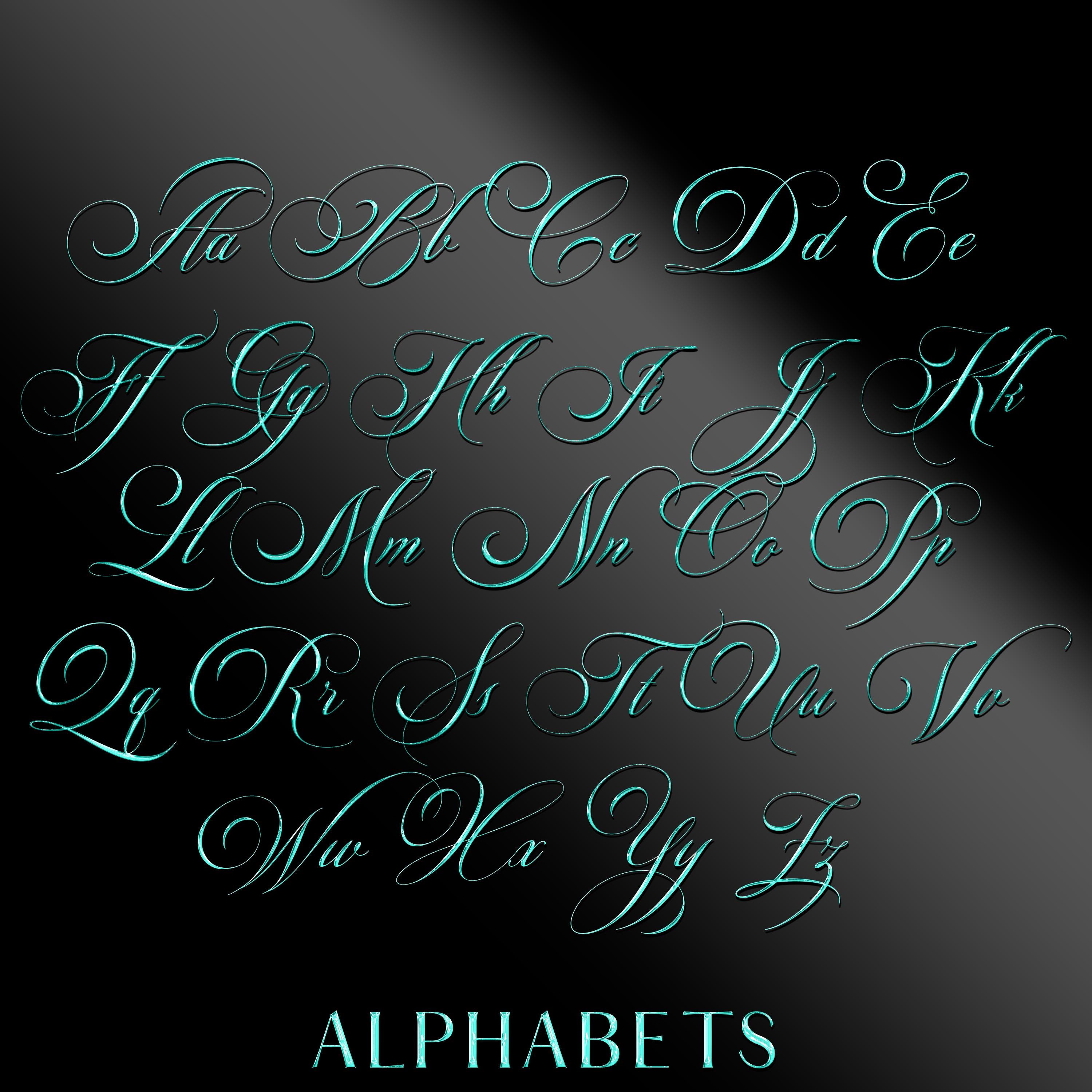 Turquoise Chrome Alphabet PNG, Script Letters, Metallic Foil Clipart ...