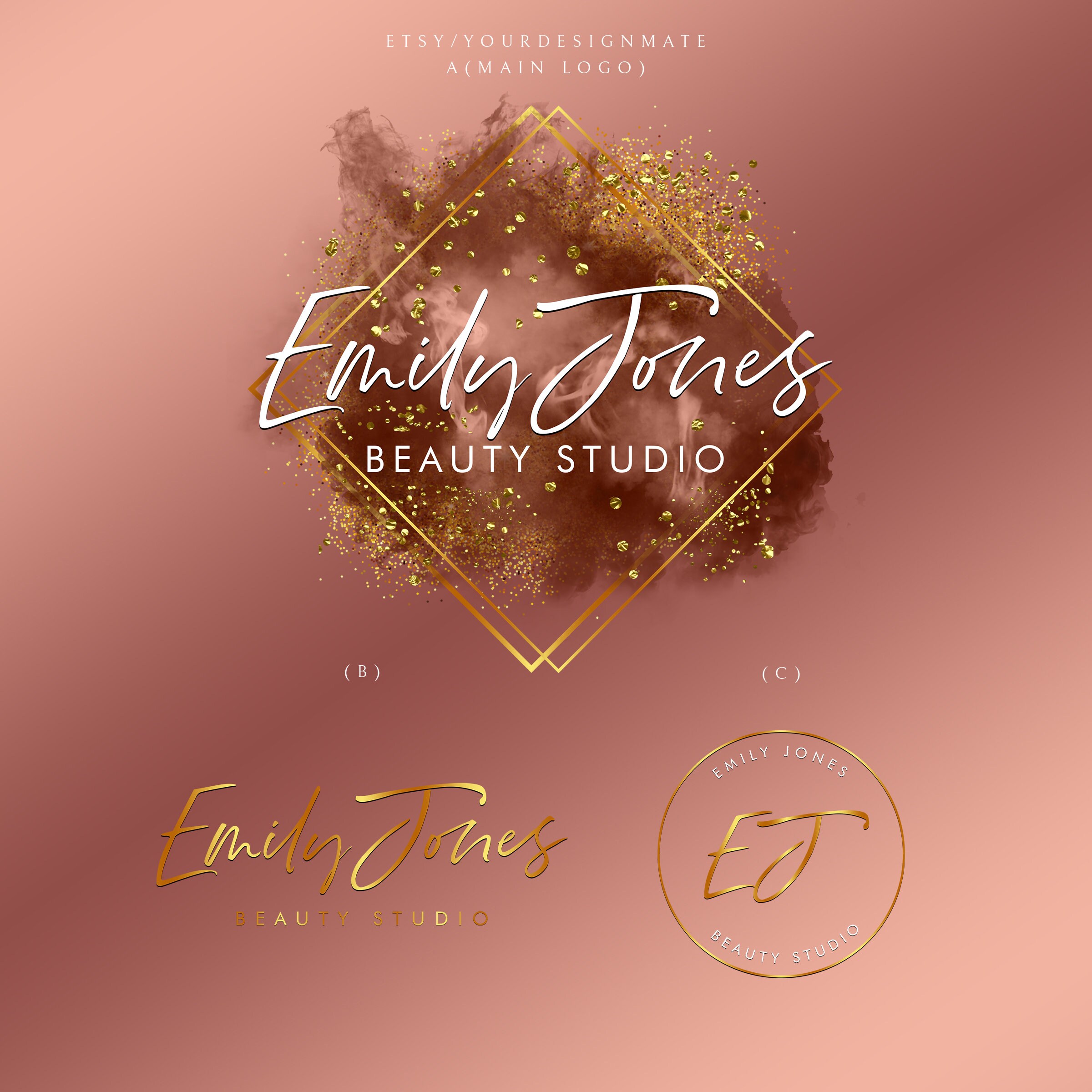 Watercolor Rose Gold Logo Pink Beauty Logo Signature Logo - Etsy