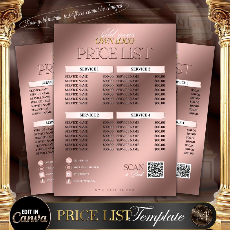 Rose Gold Price List Template, Blush Pink Service Menu, Elegant Pricing ...