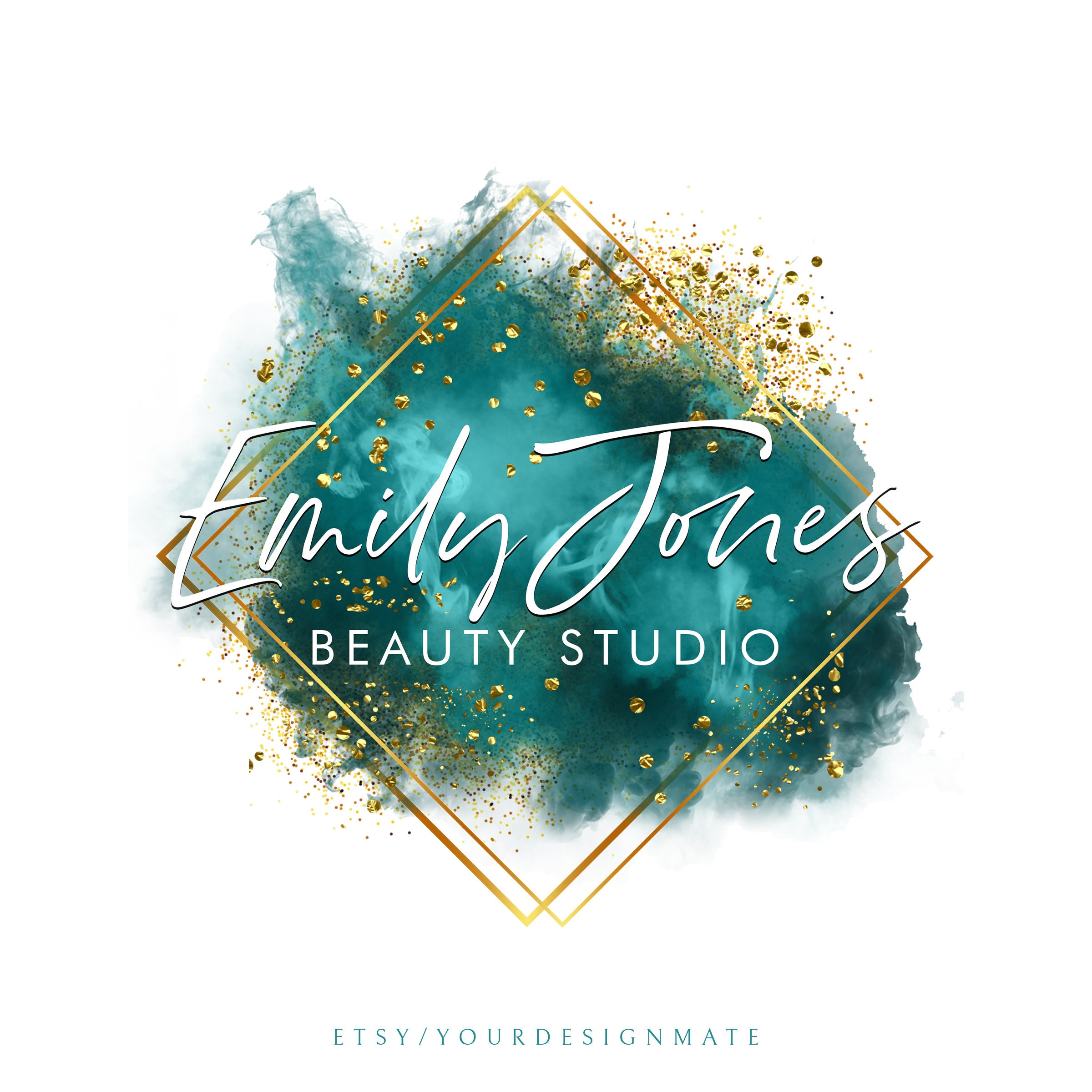Teal & Gold Logo Teal Watercolor Logo Beauty Logo Makeup - Etsy