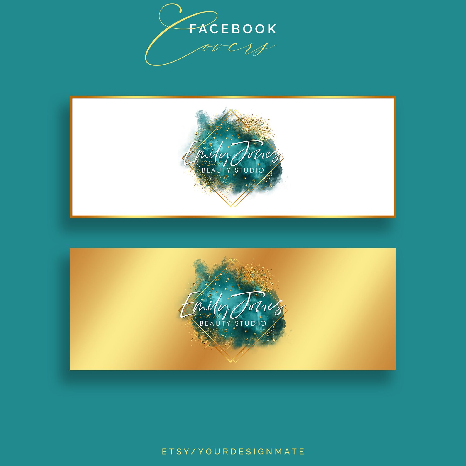 Teal & Gold Logo Teal Watercolor Logo Beauty Logo Makeup - Etsy