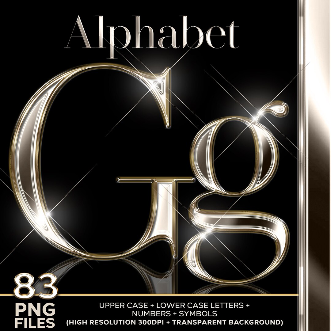 Champagne Gold Chrome Alphabet, Gold Alphabet PNG, Metallic Letters ...