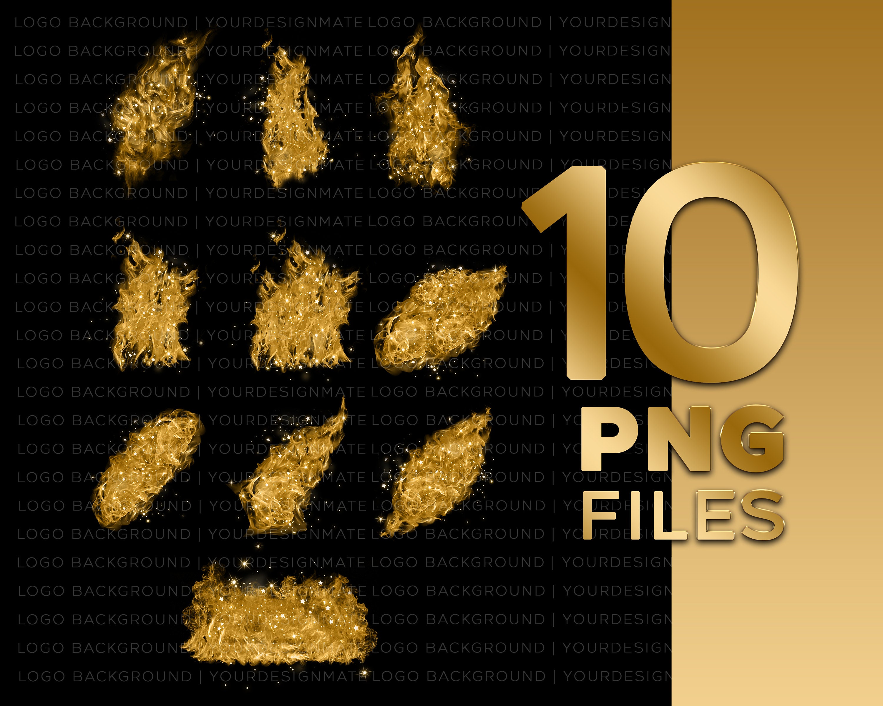 Gold Flames Overlays, Logo Background, Flames Cliparts, Gold Fire Png ...